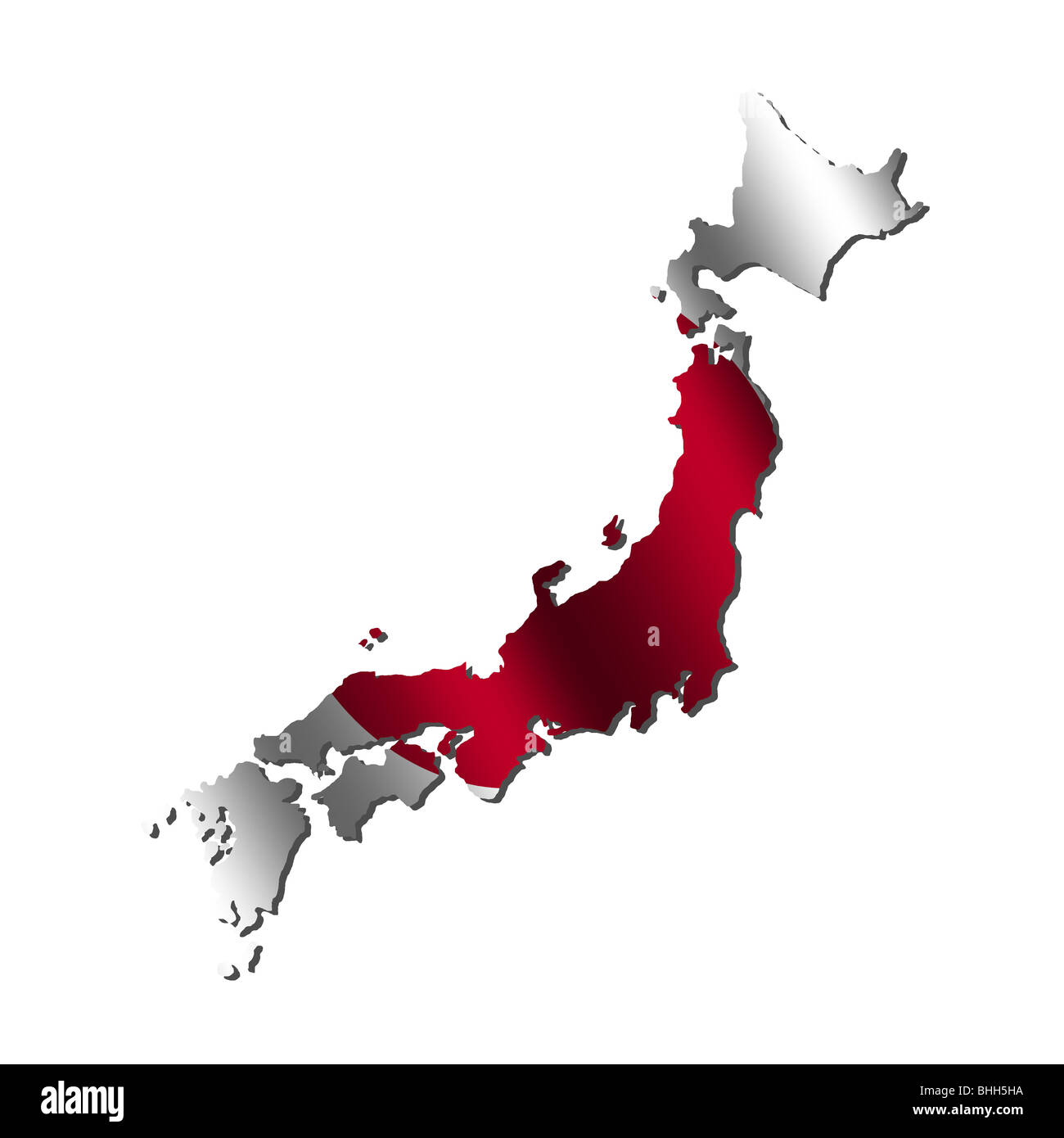 Japan map with rippled flag on white illustration Stock Photo - Alamy