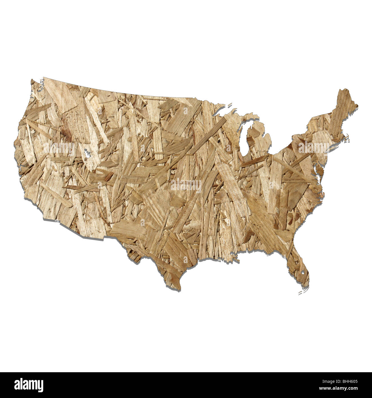 Map of USA with chipboard background on white Stock Photo - Alamy