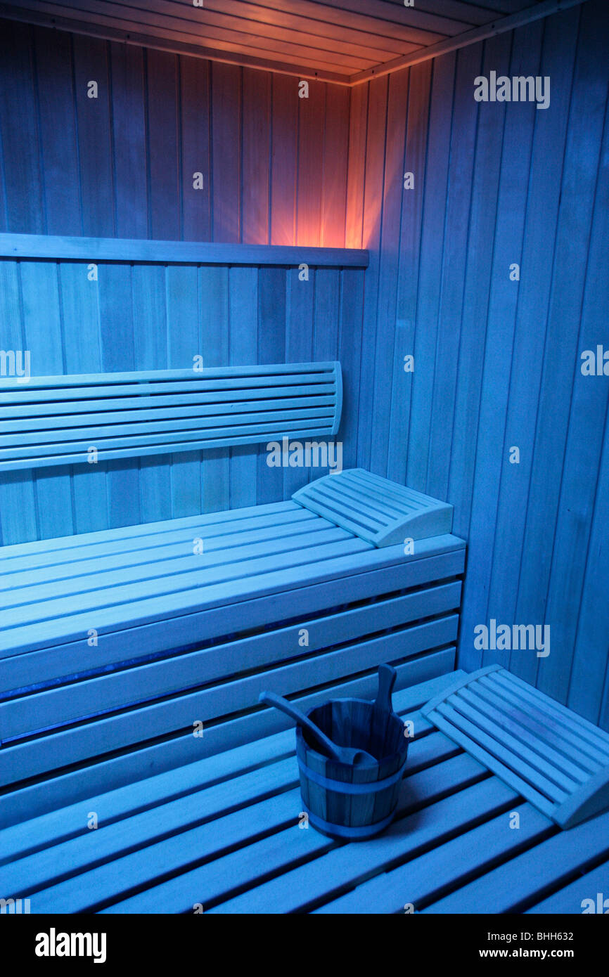 A sauna in blue light, Sweden Stock Photo - Alamy