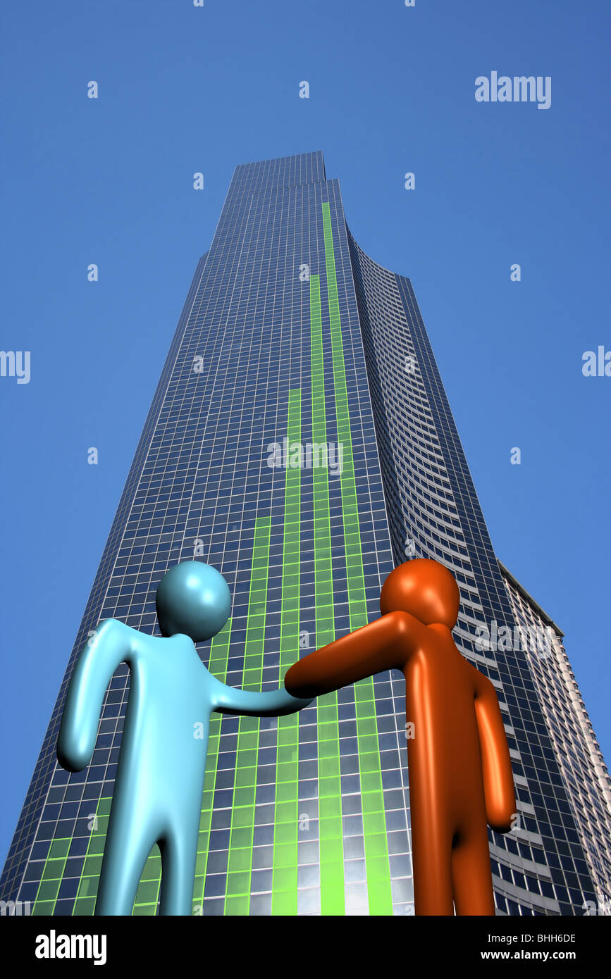 abstract people shaking hands and skyscraper with graph illustration ...