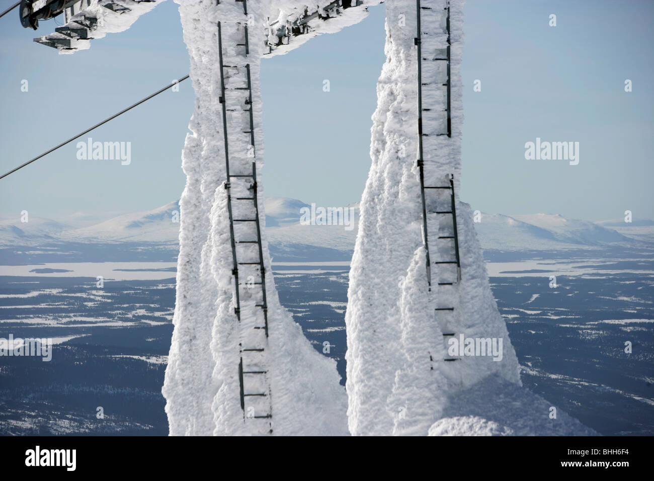 Cableway covered with snow, Sweden Stock Photo - Alamy