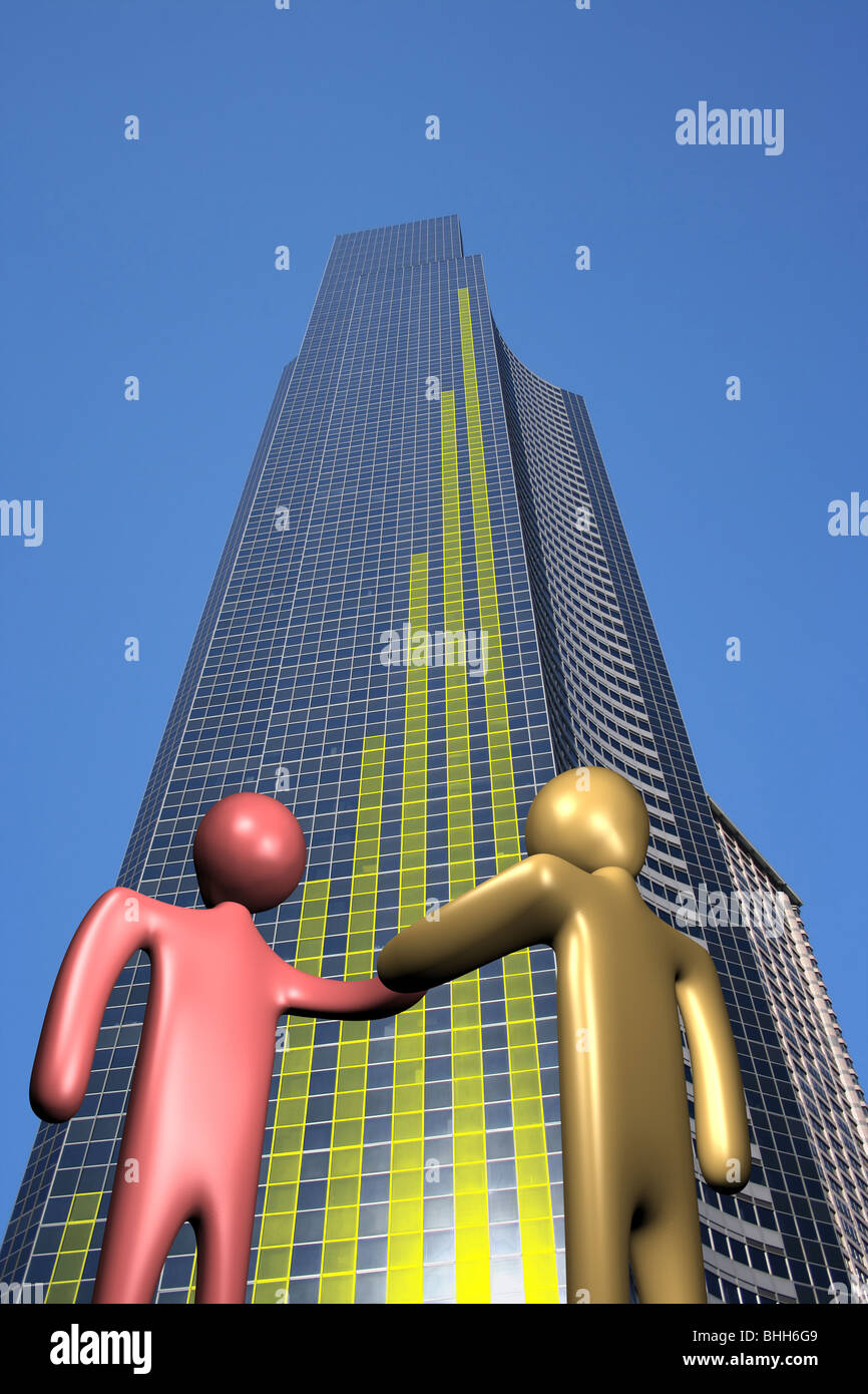 abstract people shaking hands and skyscraper with graph illustration ...