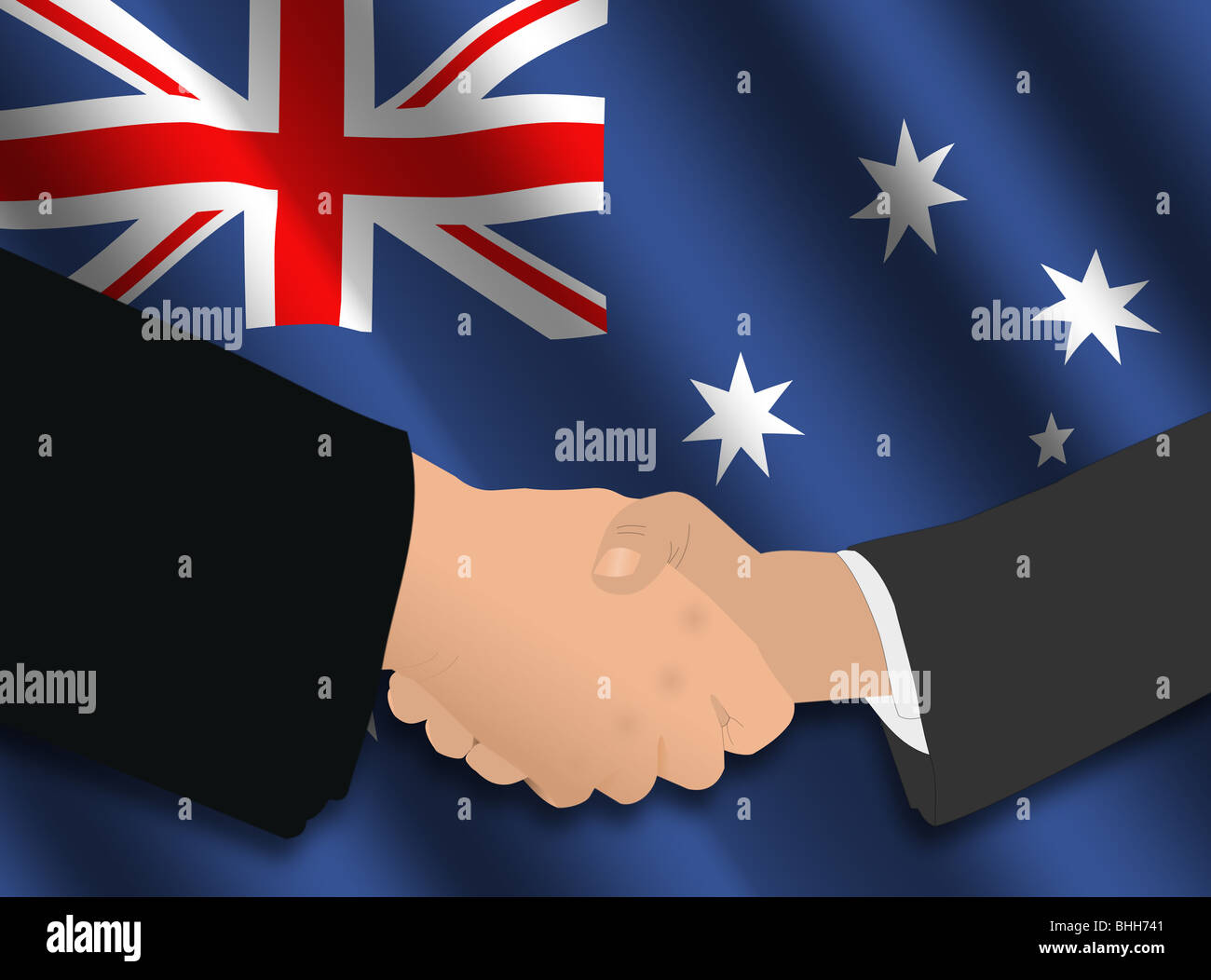 business handshake over Australian flag illustration Stock Photo - Alamy