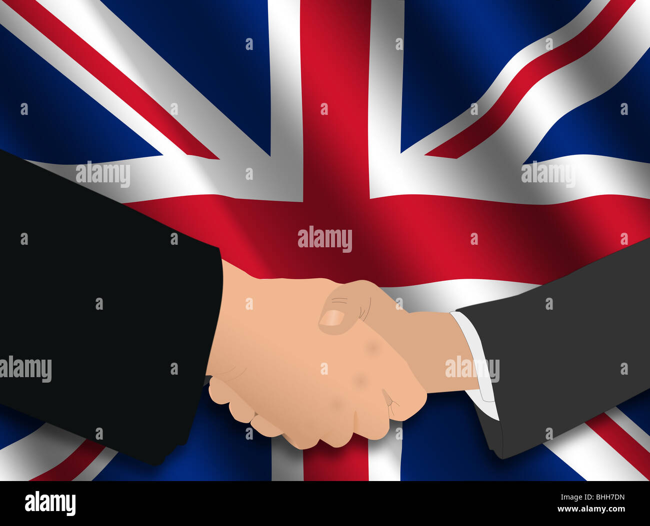 business handshake over British flag illustration Stock Photo - Alamy