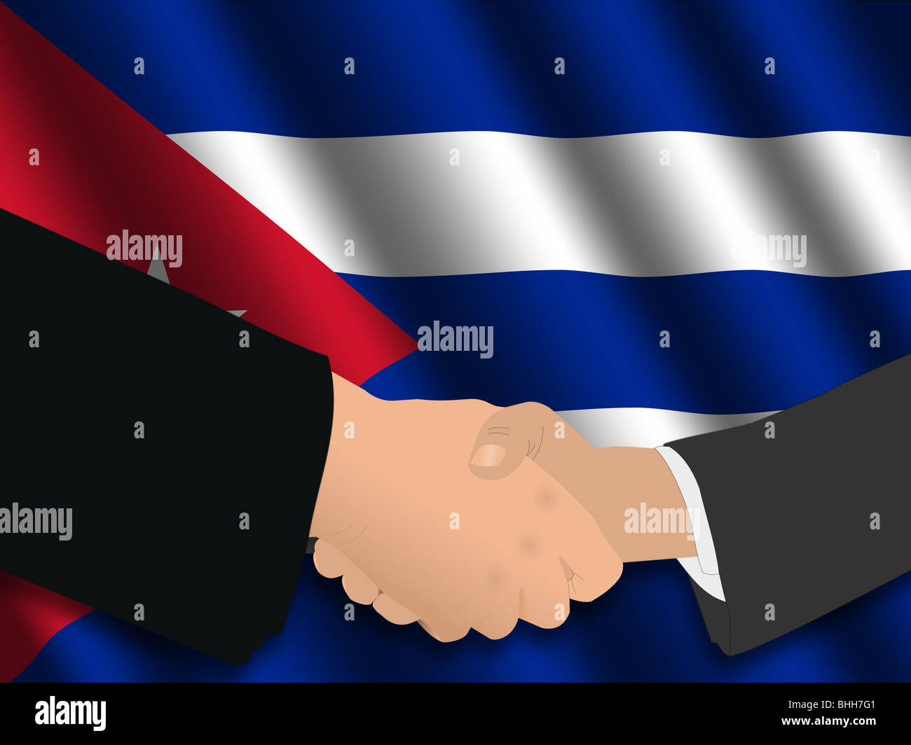 business handshake over Cuban flag illustration Stock Photo - Alamy