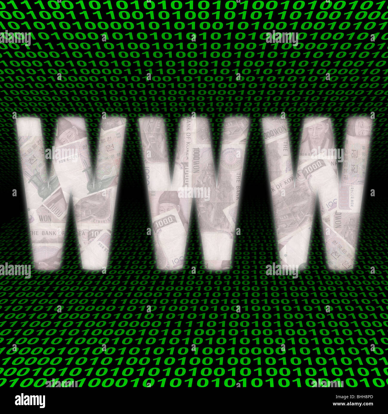 WWW text with Won over green binary code illustration Stock Photo - Alamy