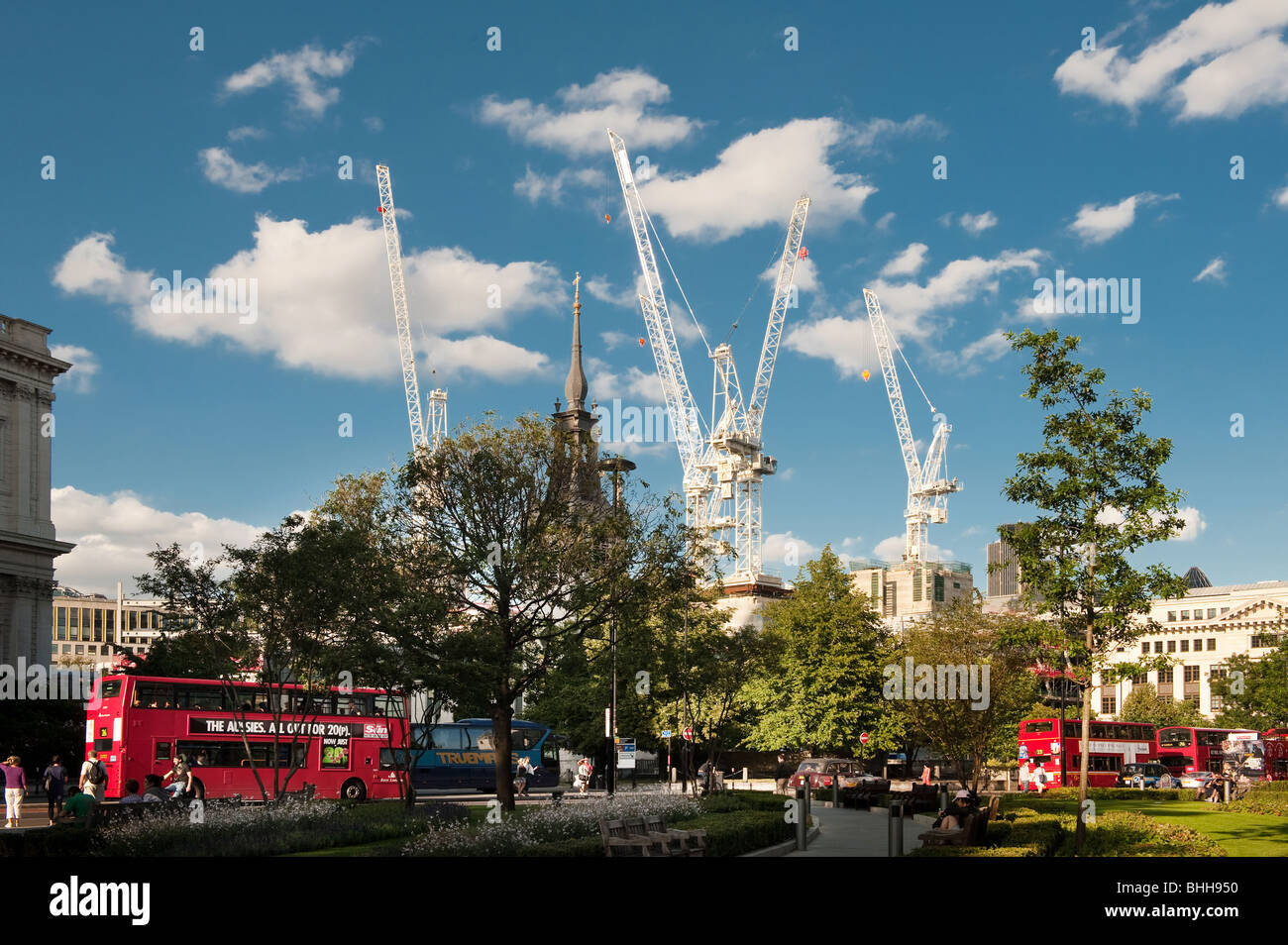construction cranes and cheapside church from st pauls cathedral on a ...