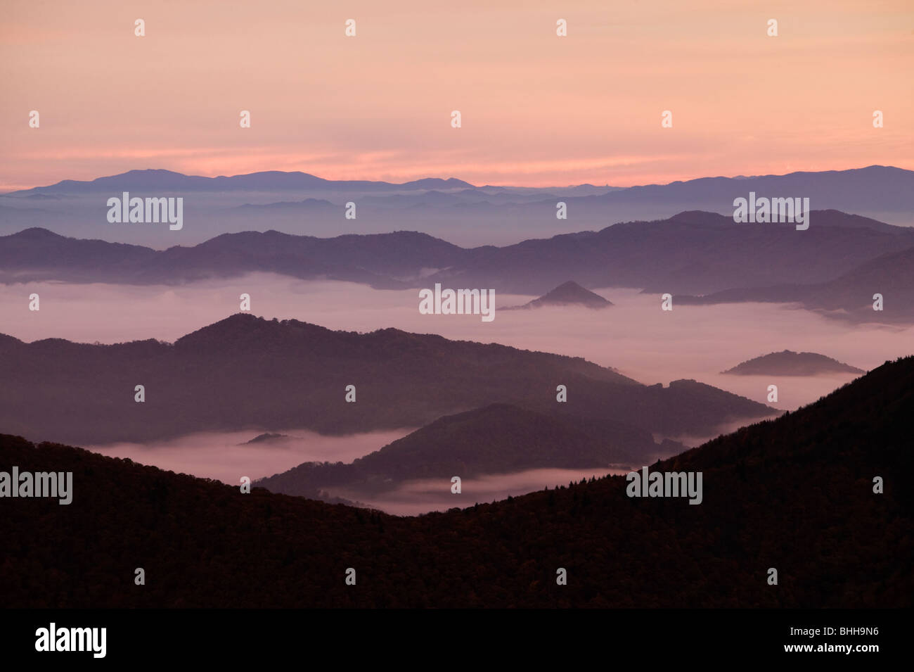 Mountain chains shrouded in fog, USA Stock Photo - Alamy
