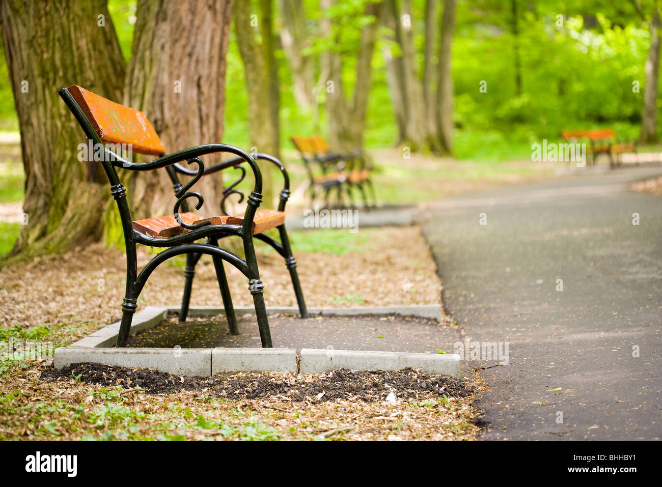 Benches outdoor in a park Stock Photo - Alamy