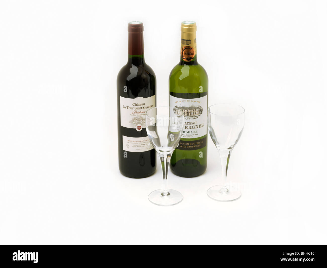 Two Bottles of Wine and Two Glasses Stock Photo - Alamy