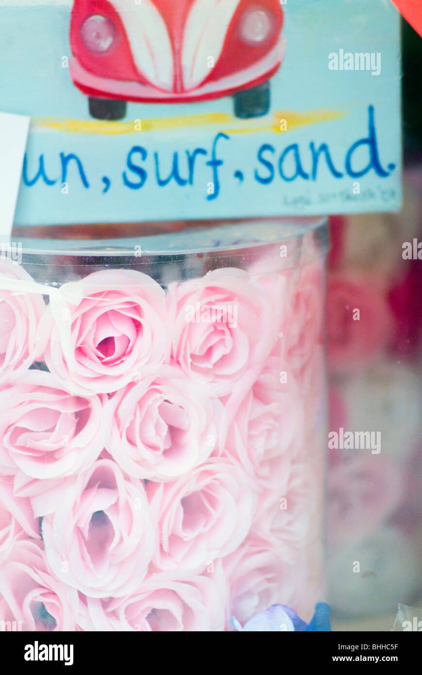 Detail in a surf shop window Stock Photo - Alamy