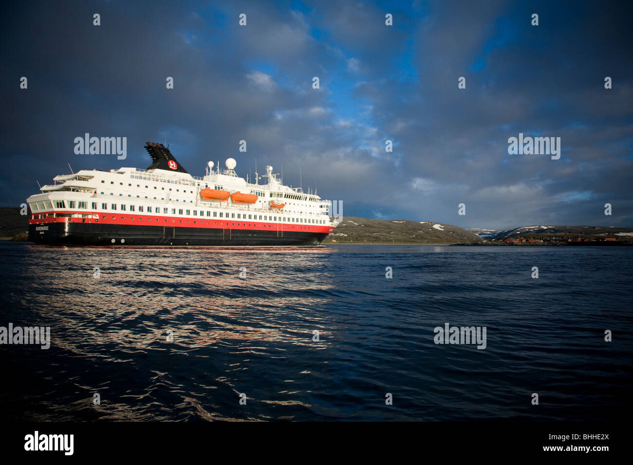 A ferry, Hurtigruten, the Norwegian Coastal Express, Norway Stock Photo ...