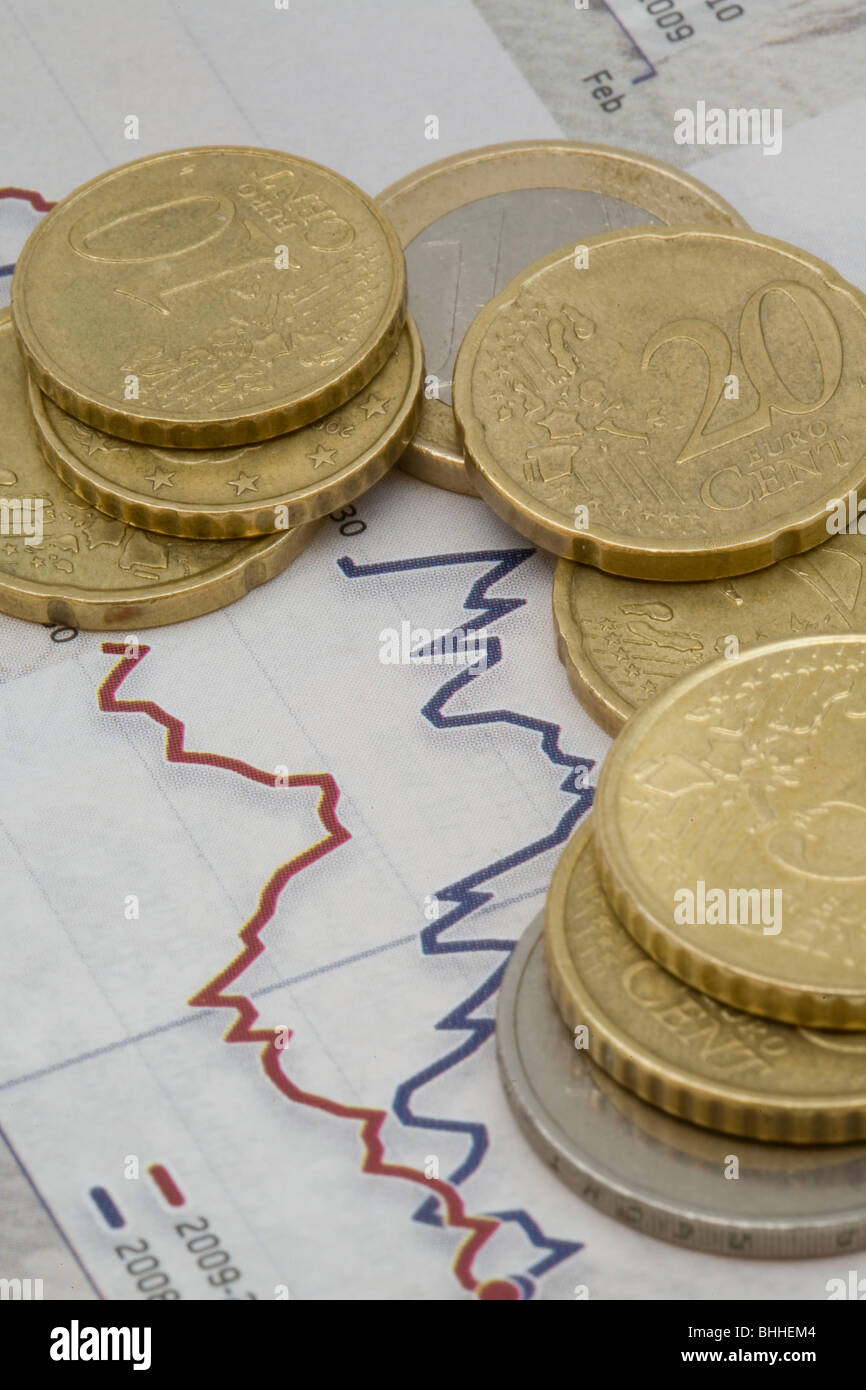 Euro Coins And Notes Against A Graph Stock Photo - Alamy