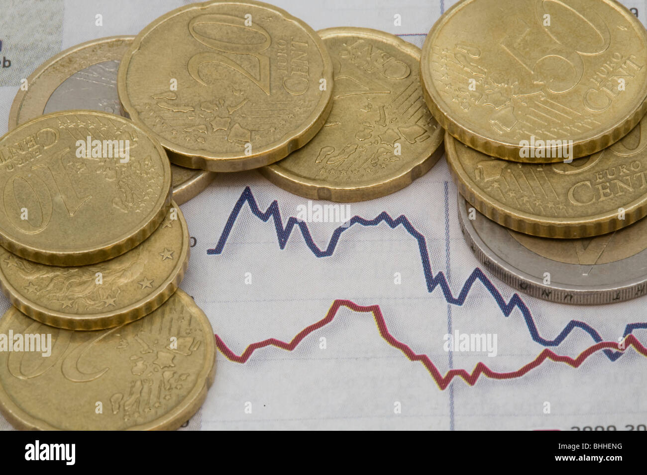 Euro Coins And Notes Against A Graph Stock Photo - Alamy