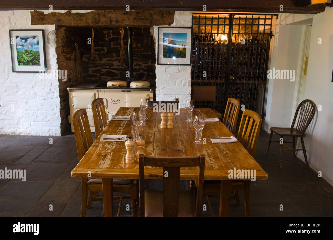 Dining room at The Felin Fach Griffin restaurant, near Brecon, Powys ...