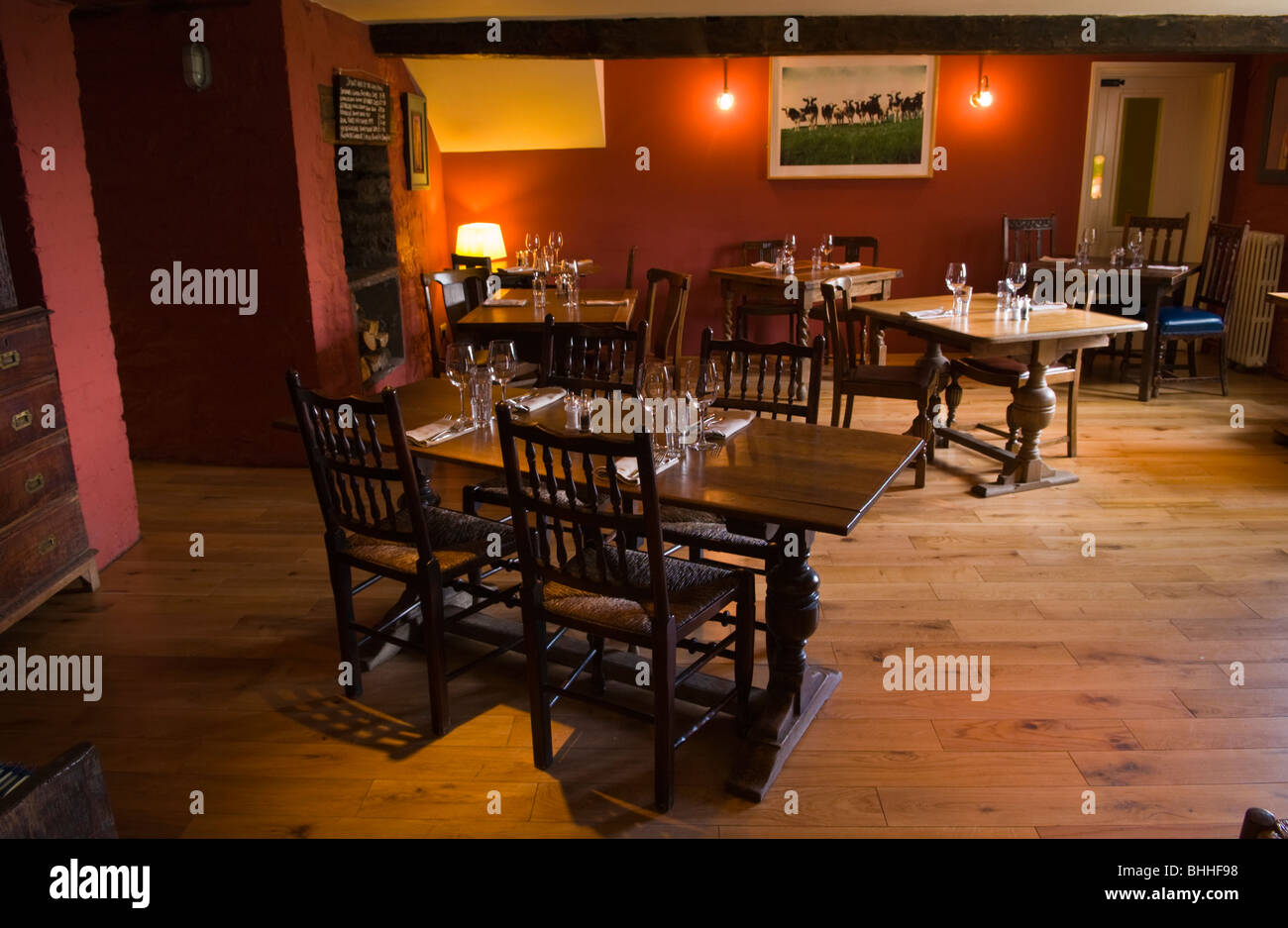 Dining room at The Felin Fach Griffin restaurant, near Brecon, Powys ...