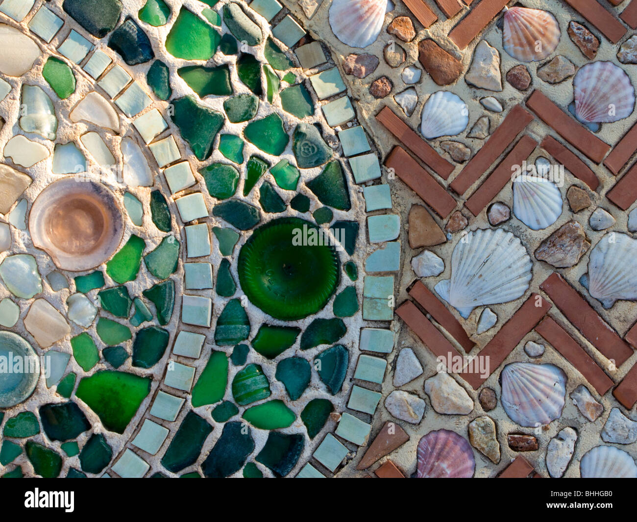Mosaic floor with shells and bottles Stock Photo - Alamy