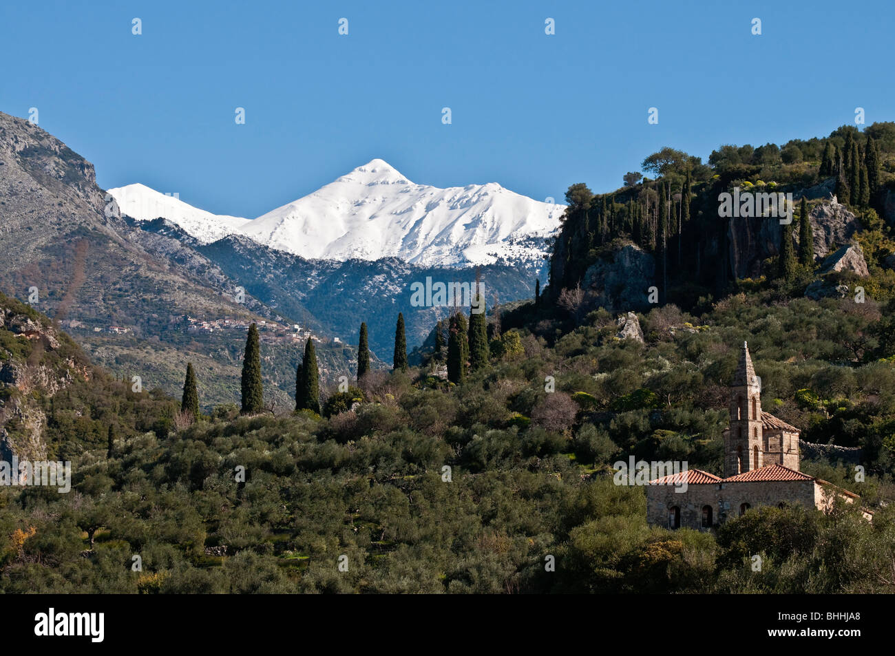 Profitis Ilias, the largest mountain in the Taygetus range seen from ...