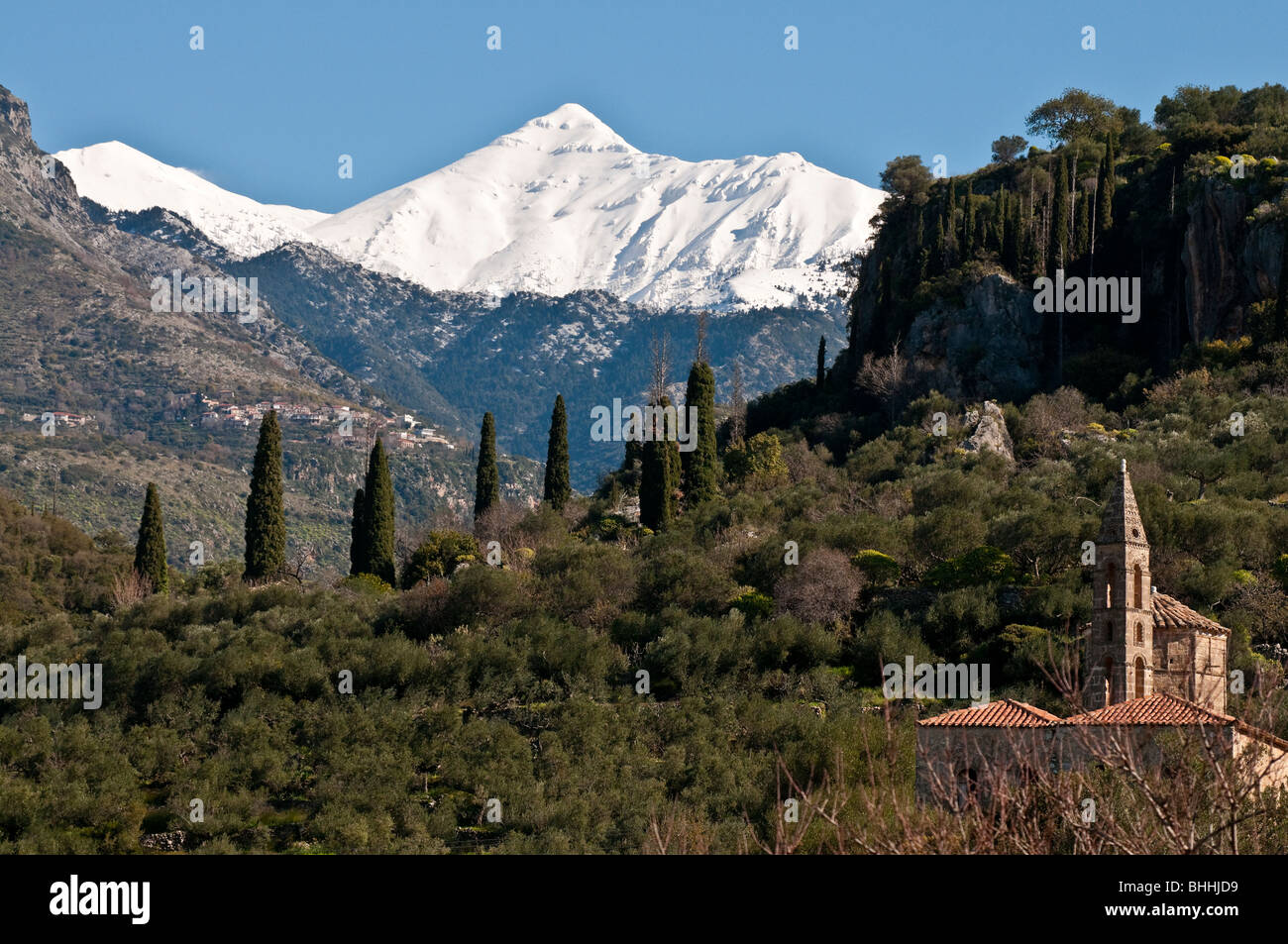 Profitis Ilias, the largest mountain in the Taygetus range seen from ...