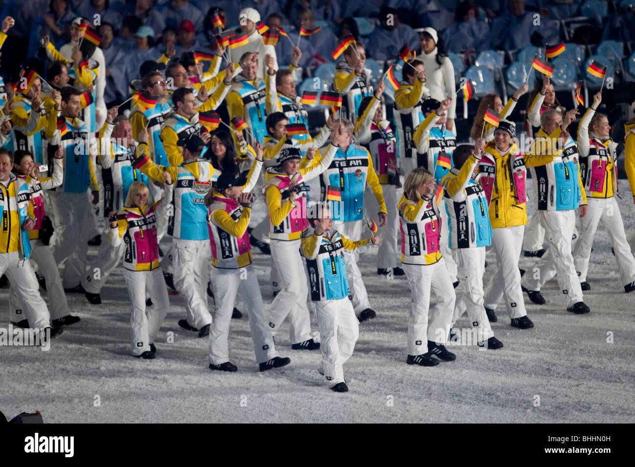German athletes marching in at the opening ceremonies of the 2010 ...