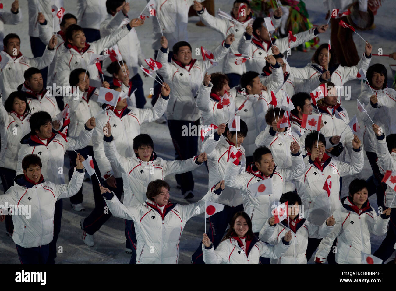 Japanese athletes marching in at the opening ceremonies of the 2010 ...