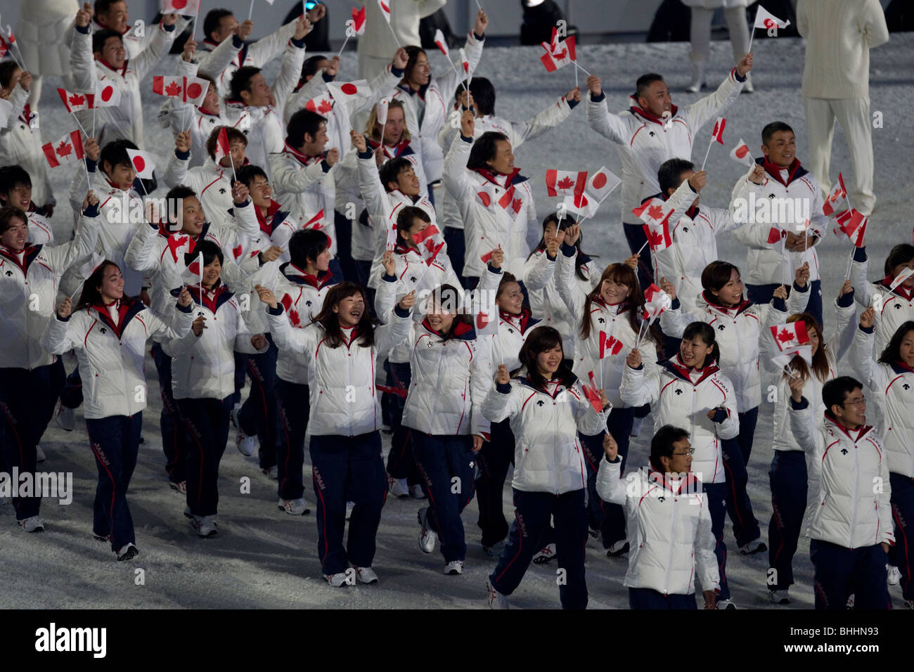 Japanese athletes marching in at the opening ceremonies of the 2010 ...