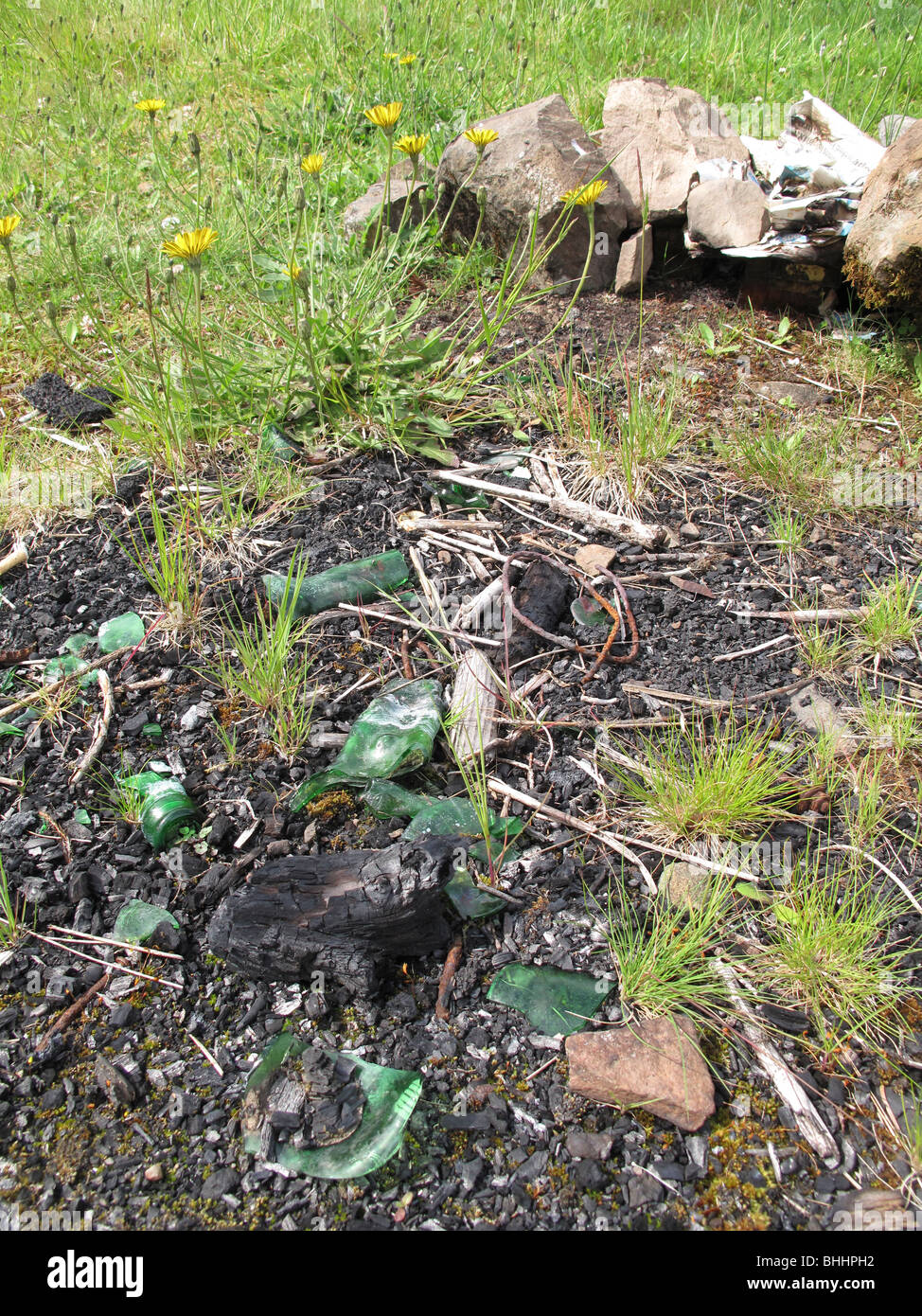 Charred remains of camp fire Stock Photo - Alamy