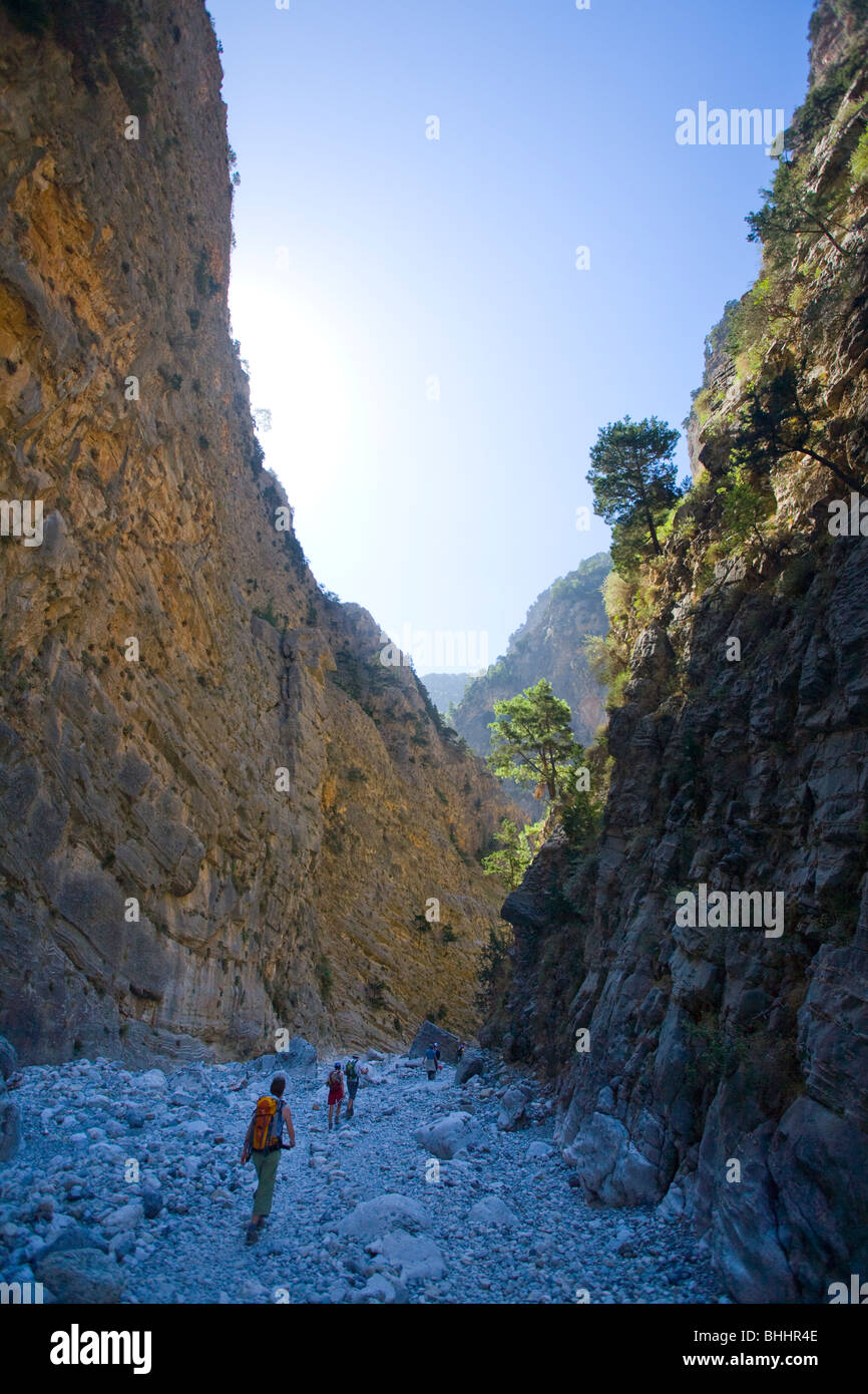 Hikers in the Samaria Gorge, Samaria National Park, Crete, Greece Stock ...