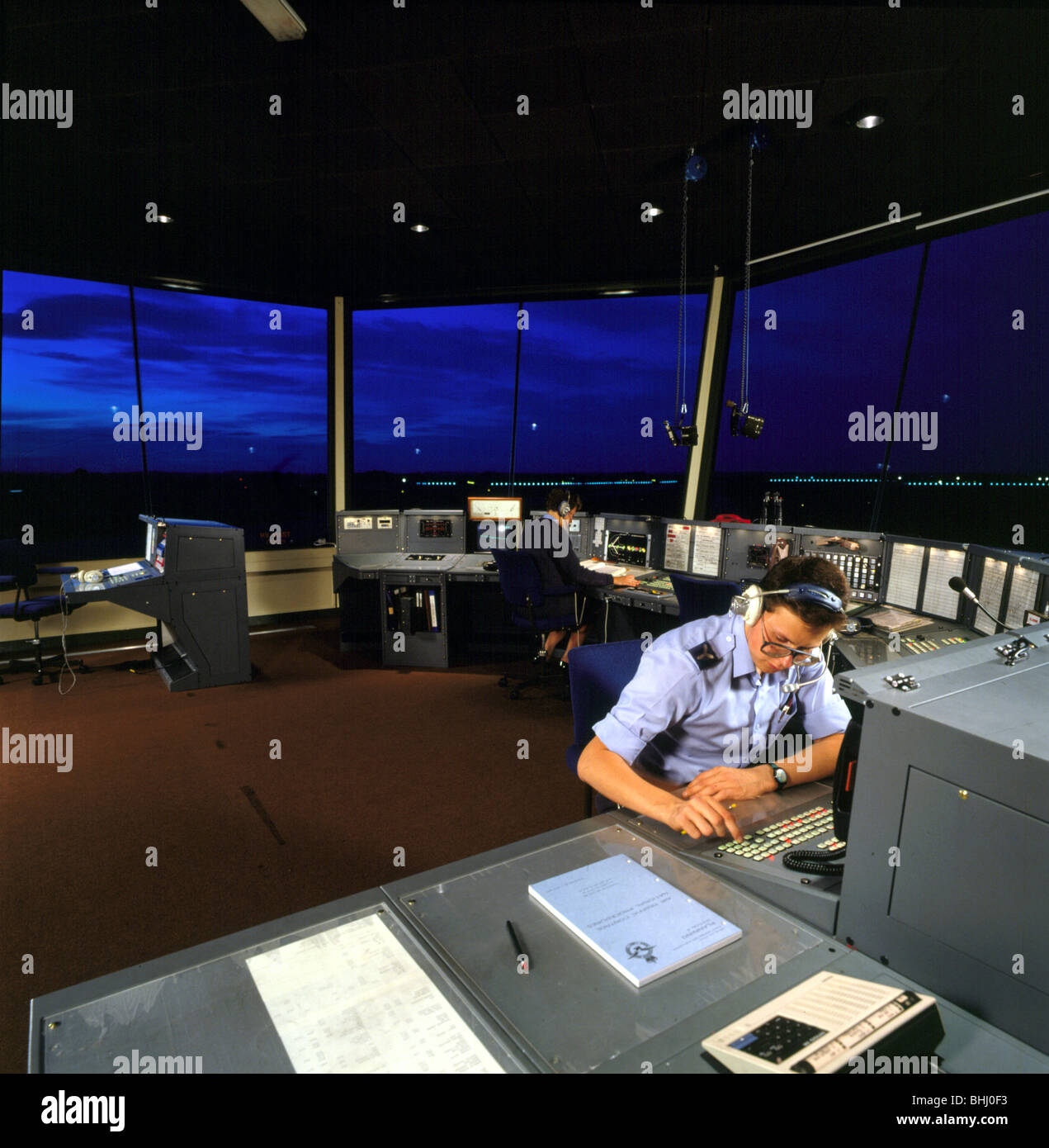 An view of the interior of the Air Traffic Control tower at RAF Leeming ...