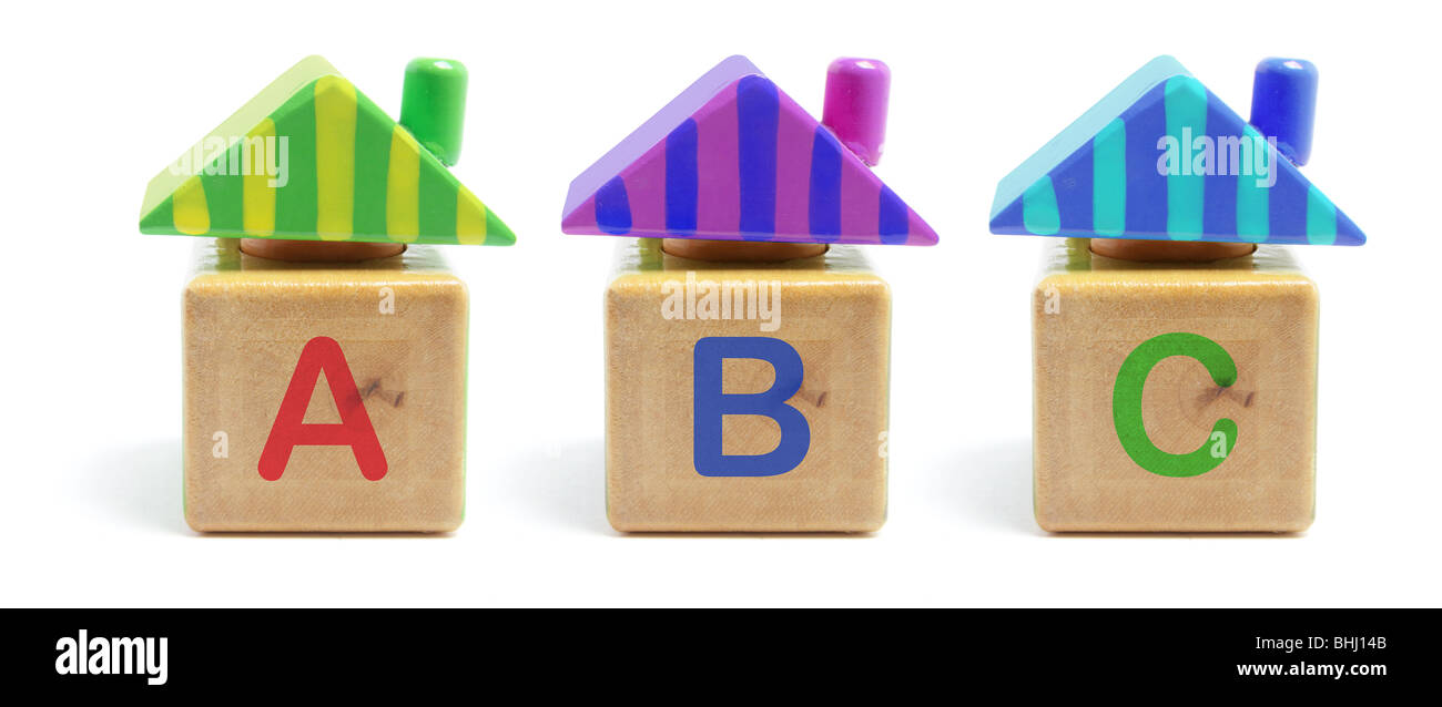 Wooden Toy House Symbols Stock Photo - Alamy