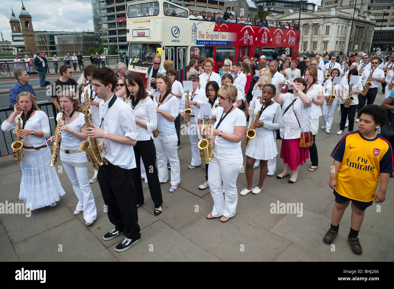 Players assemble on London Bridge in 'Leviathan', a musical work with ...
