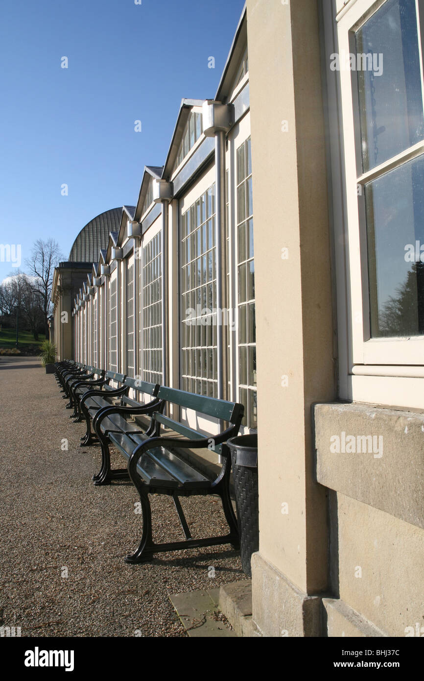 Seating outside the pavilions in the Botanical Gardens, Sheffield Stock ...