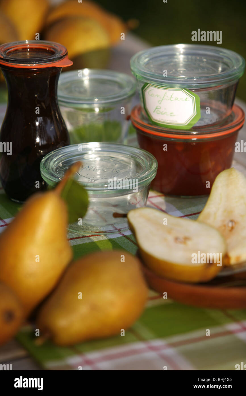 Pears and jam jars Stock Photo - Alamy