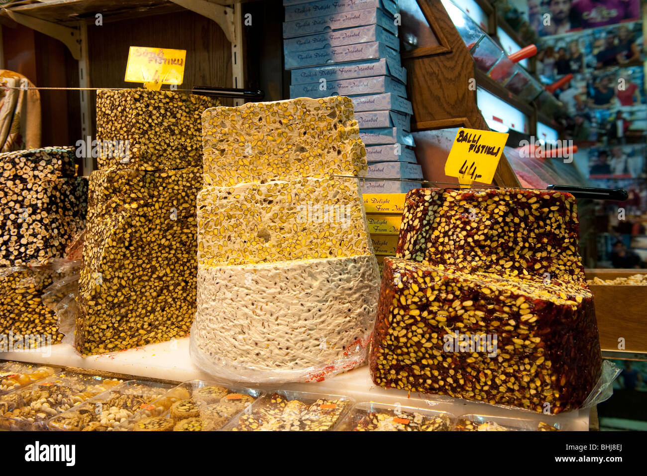 Nougat for sale on a Market Stall in the Spice Bazaar, Istanbul, Turkey ...