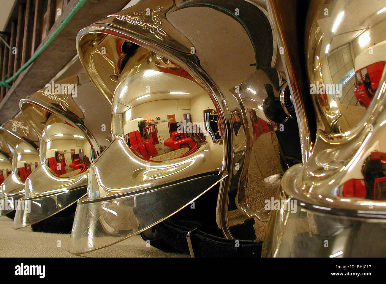 THE FIREFIGHTERS' F1 HELMETS IN THE FIRE STATION, MOSELLE FIRE ...