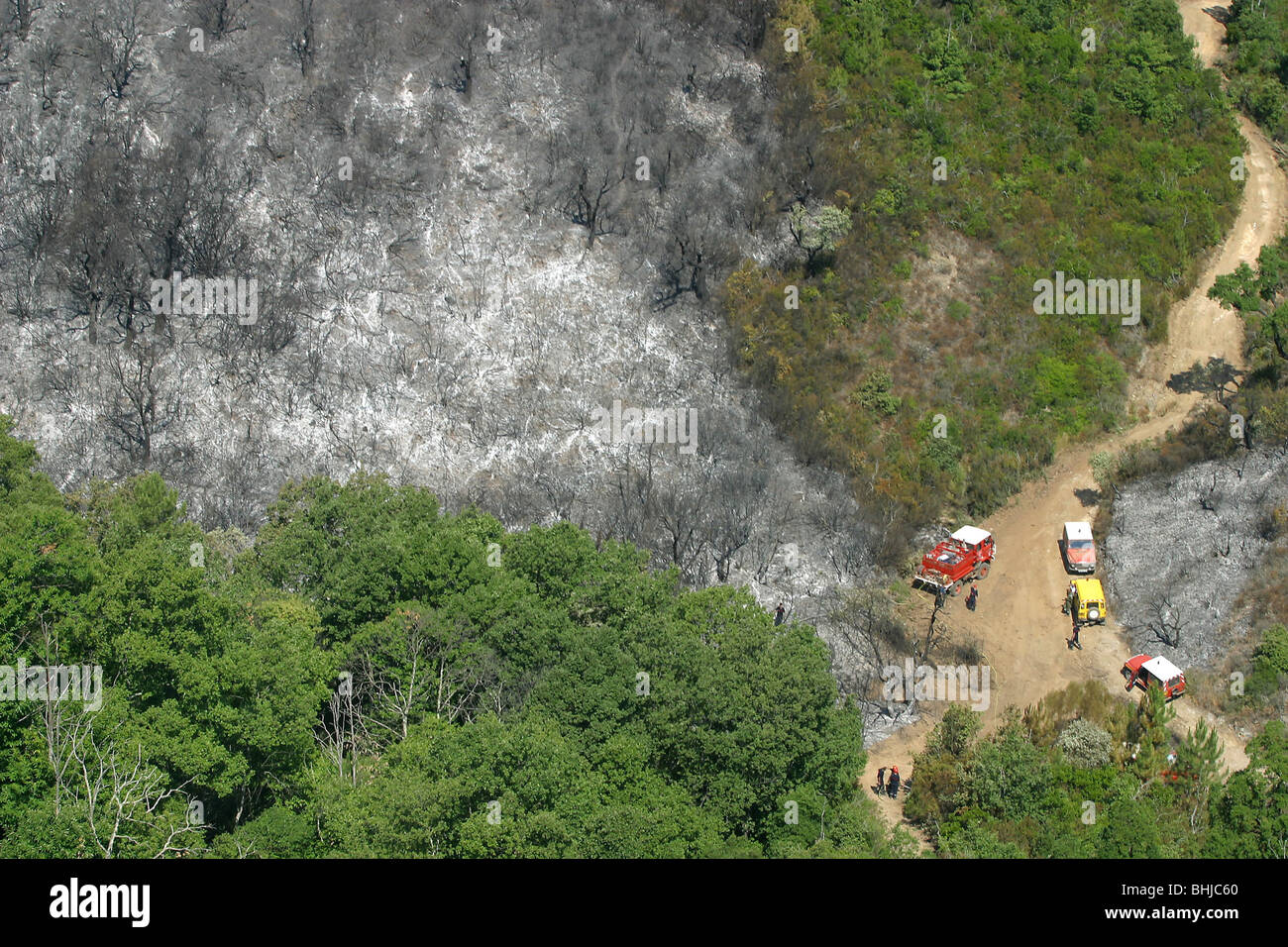 FOREST FIRE TANKER ON A FOREST FIRE PROTECTION TRAIL, FOREST FIRE IN ...
