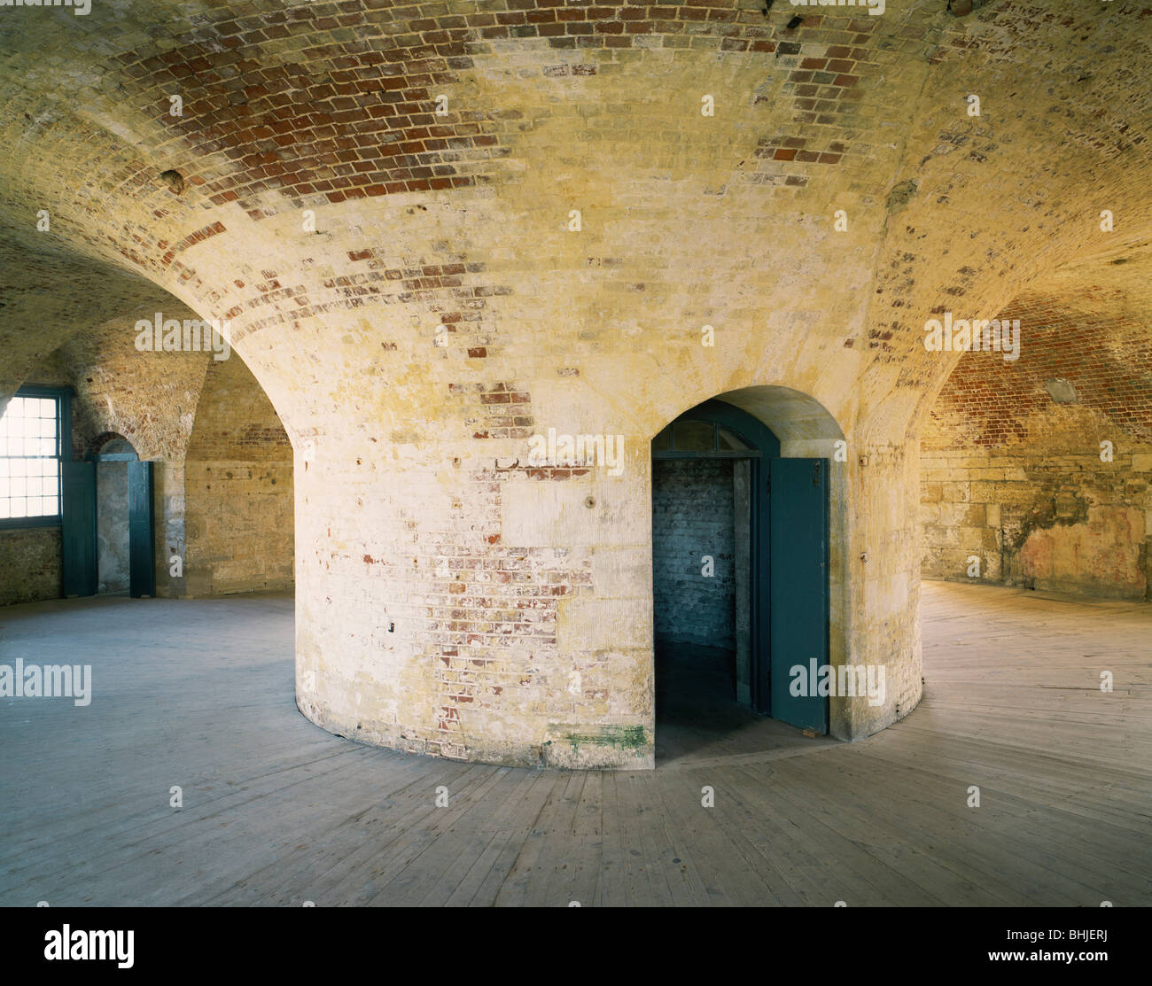 Central brick pier on the first floor of the keep, Hurst Castle ...