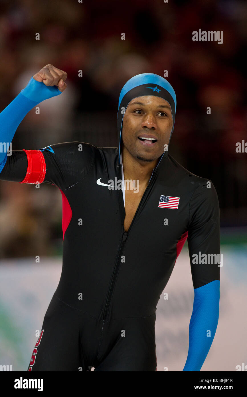 Shani Davis (USA) after winning the gold medal in the 1000m Speed ...