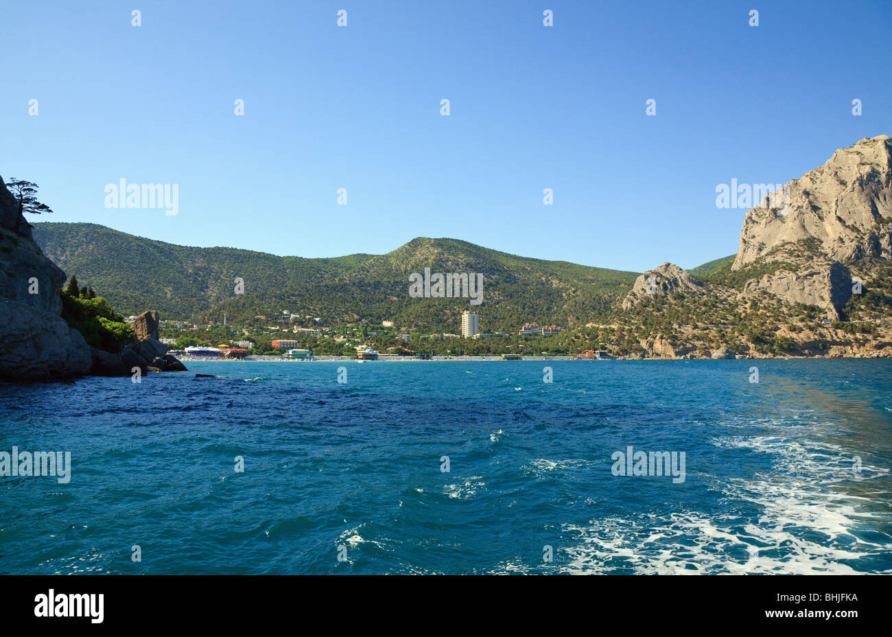 Summer evening rocky coastline ("Novyj Svit" town, Crimea, Ukraine ...