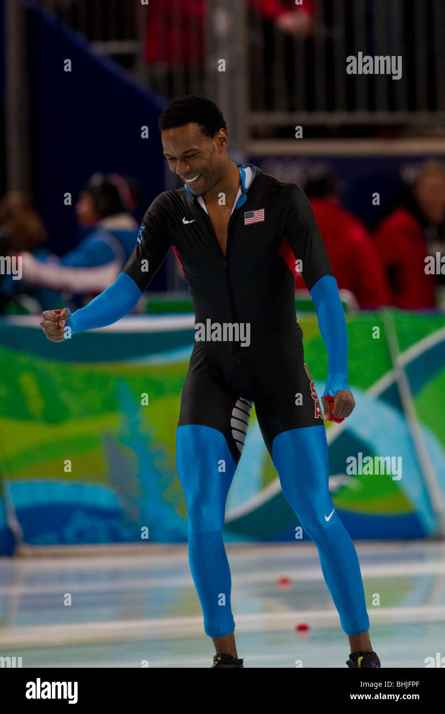 Shani Davis (USA) after winning the gold medal in the 1000m Speed ...