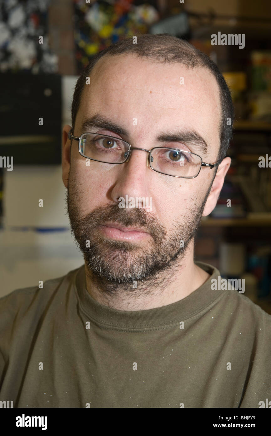 Welsh artist Elfyn Lewis in his studio at Cardiff Bay South Wales UK ...