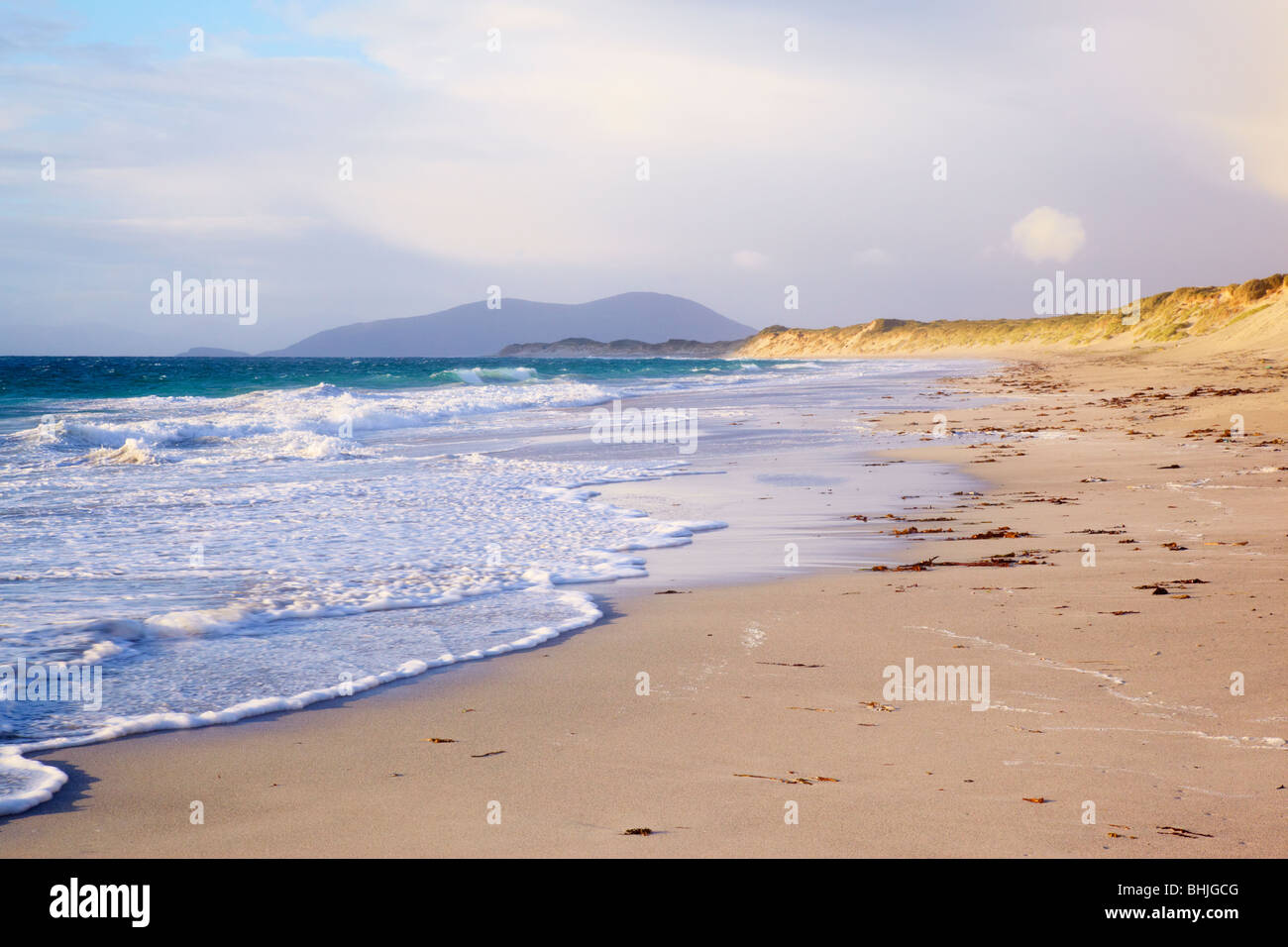 Looking north along the coast of Berneray to Northton and the Harris ...