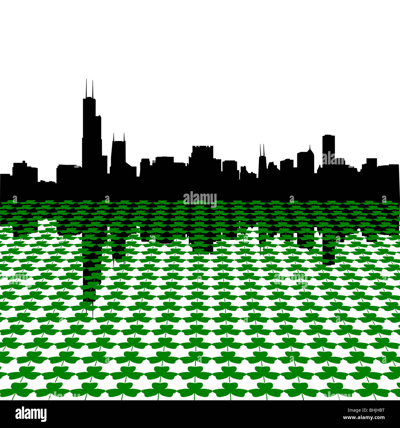 Chicago skyline Happy St Patricks day with shamrocks illustration Stock ...