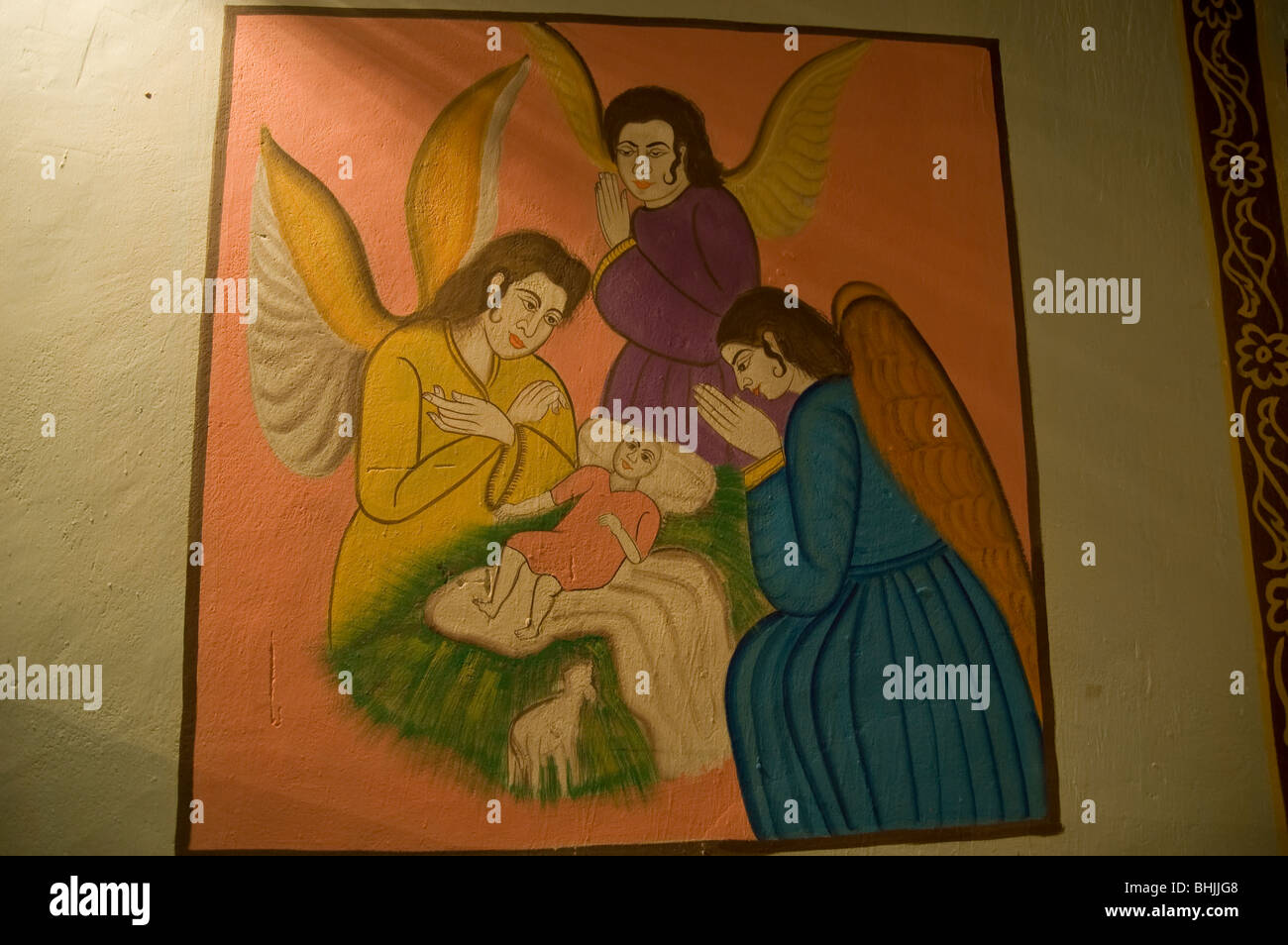 A painting seen in India of a Christian scene with Hindu characters ...