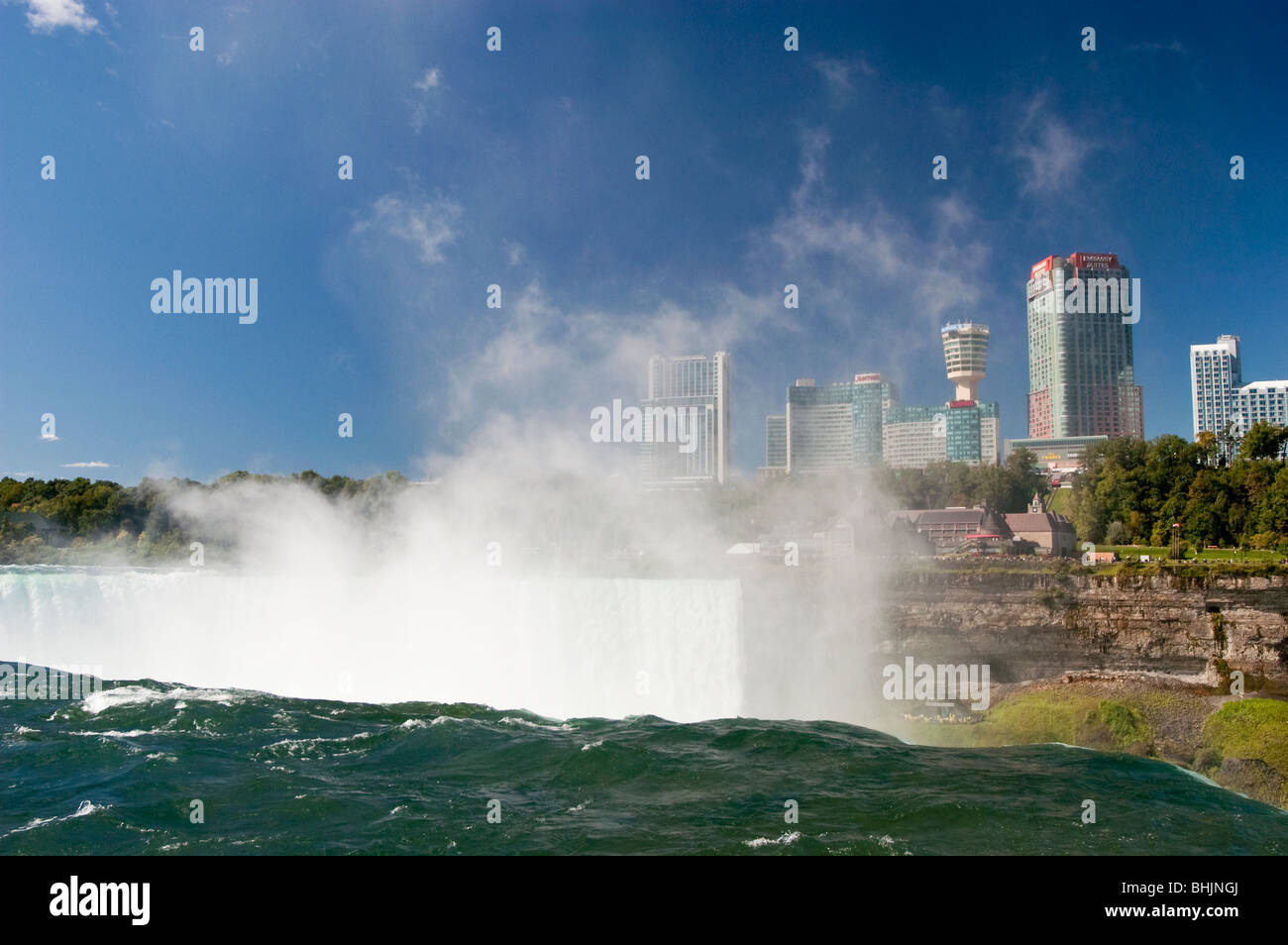 Horseshoe Falls and Canadian side buildings as seen from Niagara Falls ...