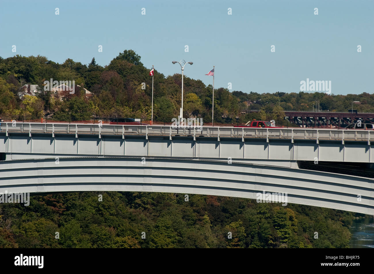 Border Bridge close up over Niagara river joining USA and Canada Stock ...