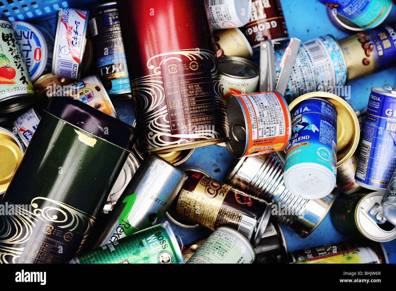 A variety of tin cans await collection at the waste disposal center in ...