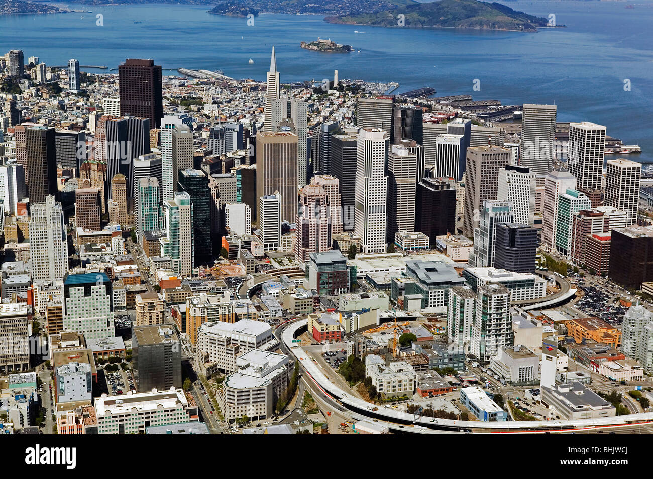 aerial view above south of Market TransBay terminal San Francisco ...