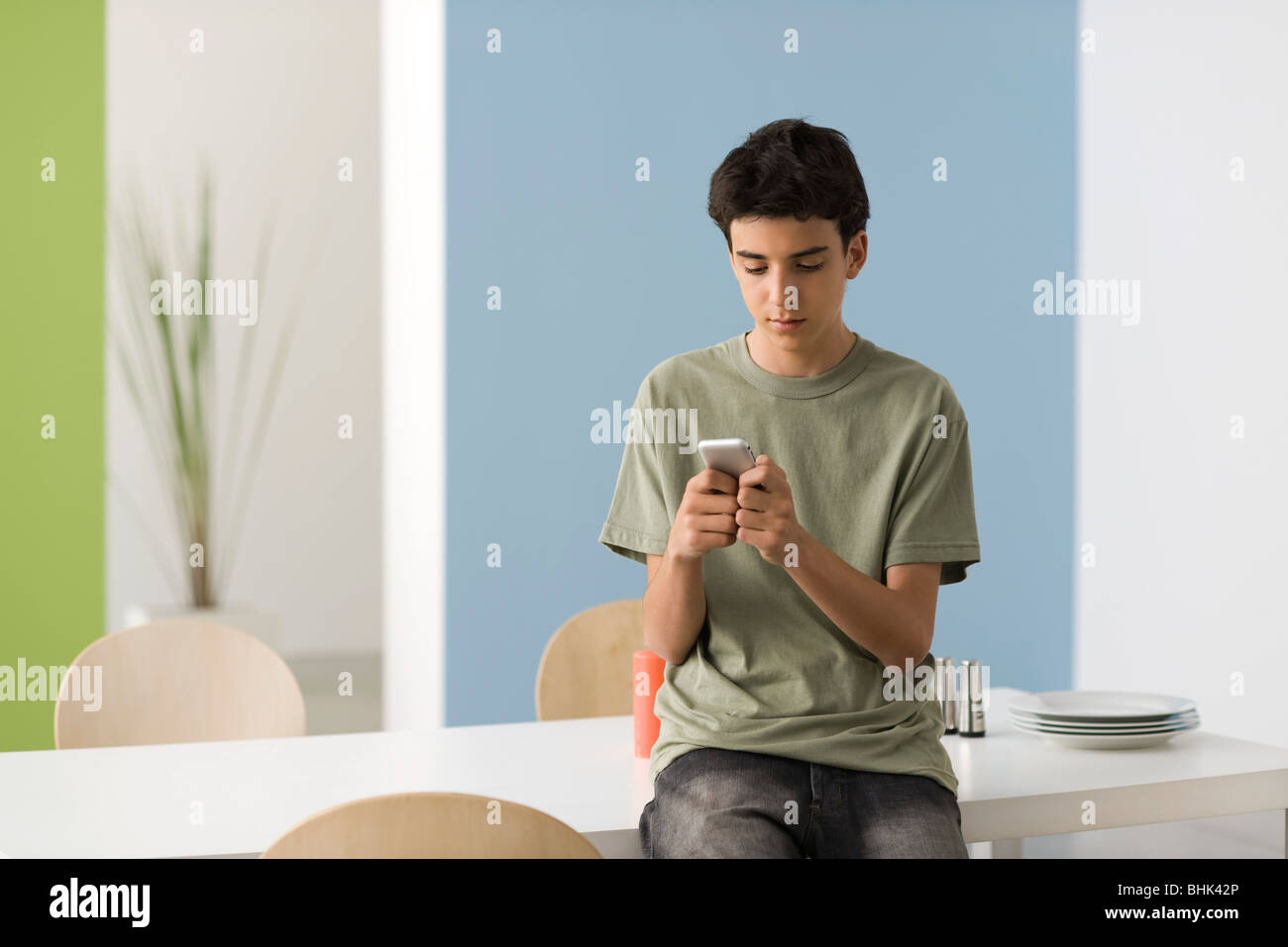 Teenage boy text messaging Stock Photo - Alamy