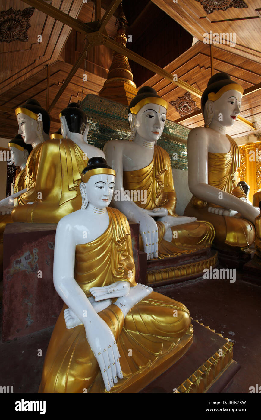 Myanmar, Burma, Yangon, Rangoon, Shwedagon Pagoda; Buddha statues Stock ...